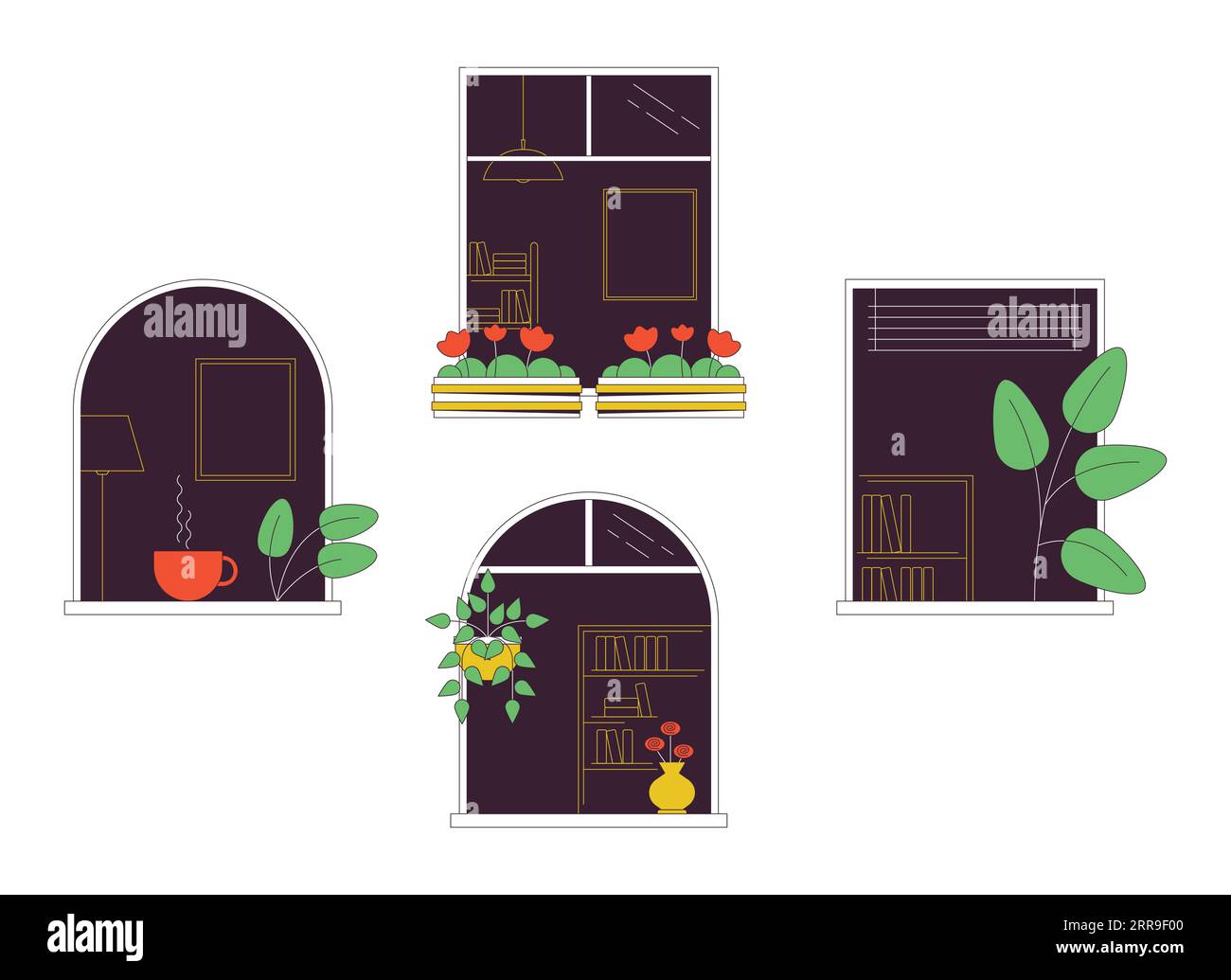 Neighbors windows in building flat line concept vector spot ...
