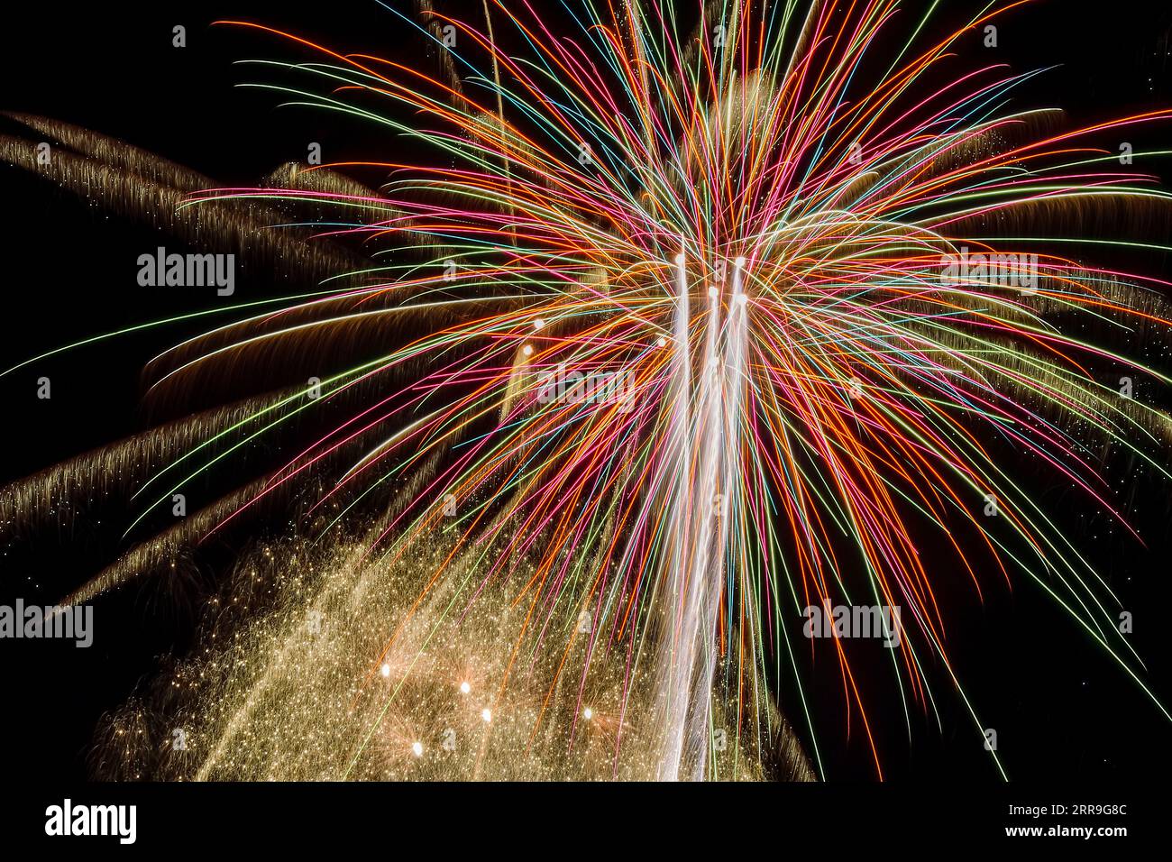 Colorful fireworks exploded in the night sky Stock Photo - Alamy