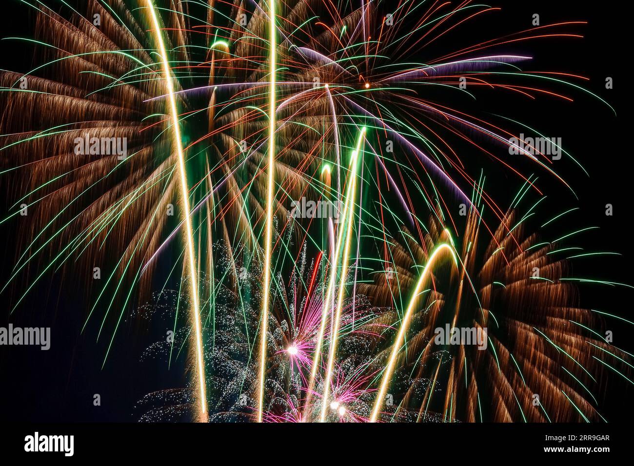 Colorful fireworks exploded in the night sky Stock Photo - Alamy