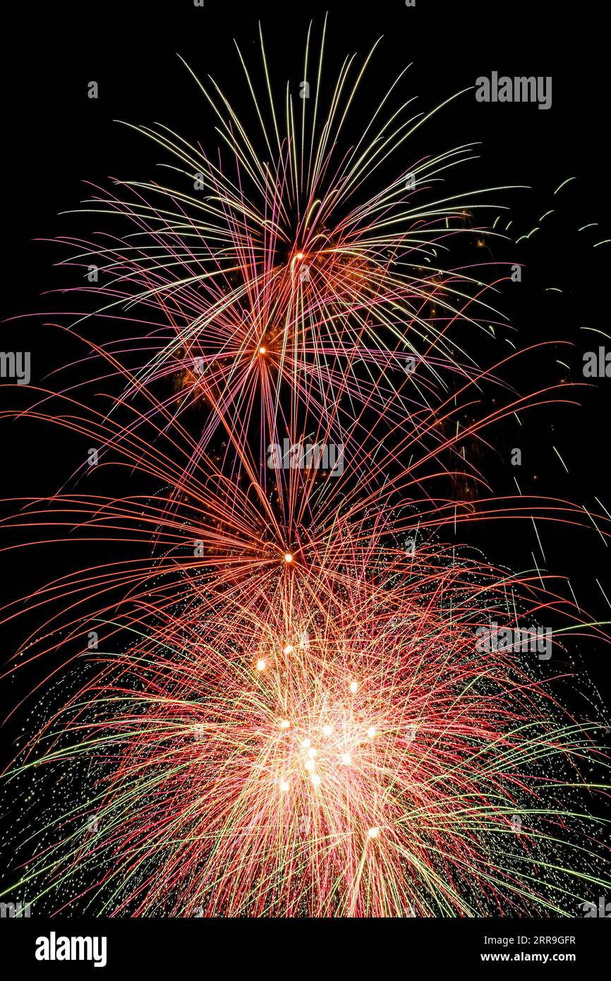 Colorful fireworks exploded in the night sky Stock Photo - Alamy