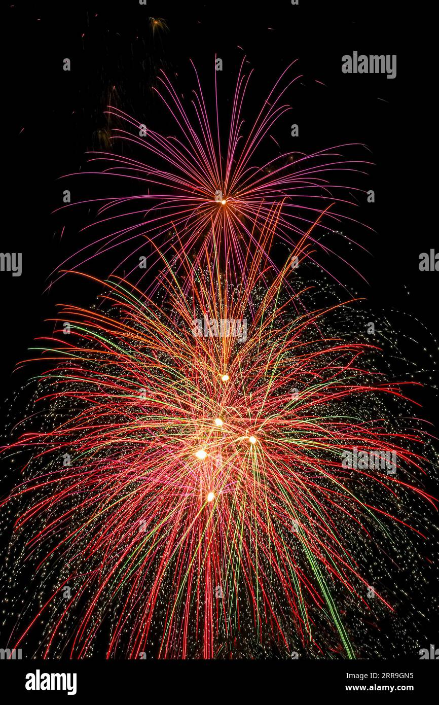 Colorful fireworks exploded in the night sky Stock Photo - Alamy