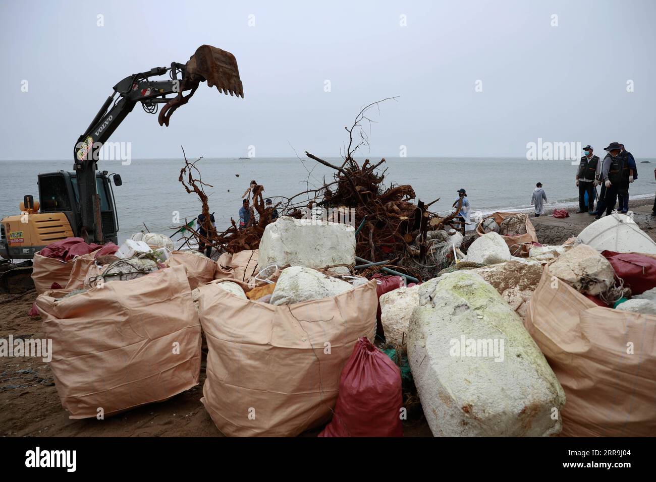 210618 -- INCHEON, June 18, 2021 -- People collect marine waste along ...