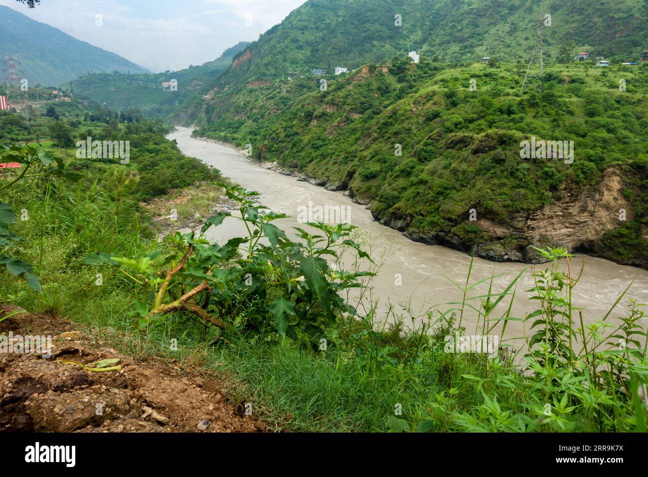 Sutlej or Satluj River flowing through the valleys of Himachal Pradesh ...