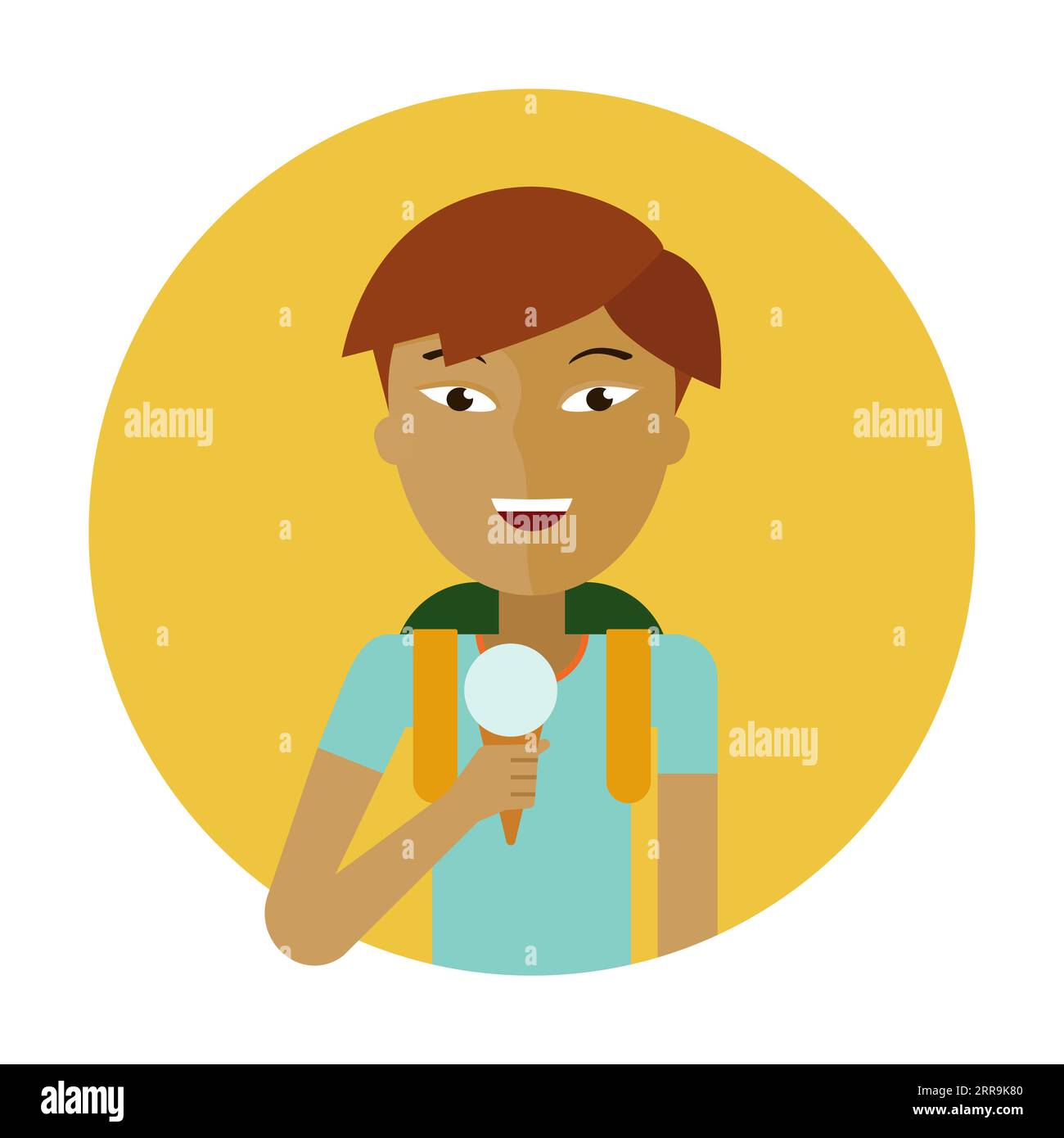 Happy student eating ice-cream flat vector circle icon Stock Vector ...