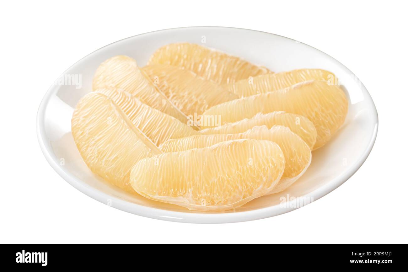 Fresh peeled pomelo, pummelo, grapefruit, shaddock isolated on white ...