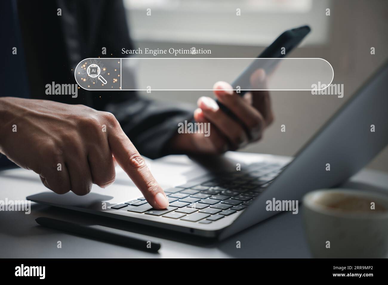 browsing and searching the internet using a blank search bar Stock ...
