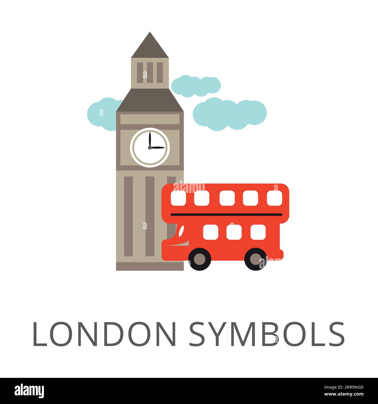 Red double decker bus with clock tower in London Stock Vector Image ...