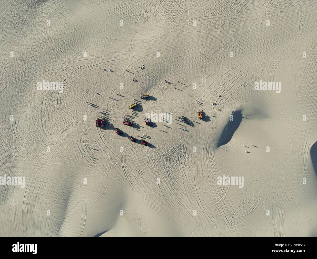 Aerial view of the stunning desert landscape of Ica, Peru, with ...