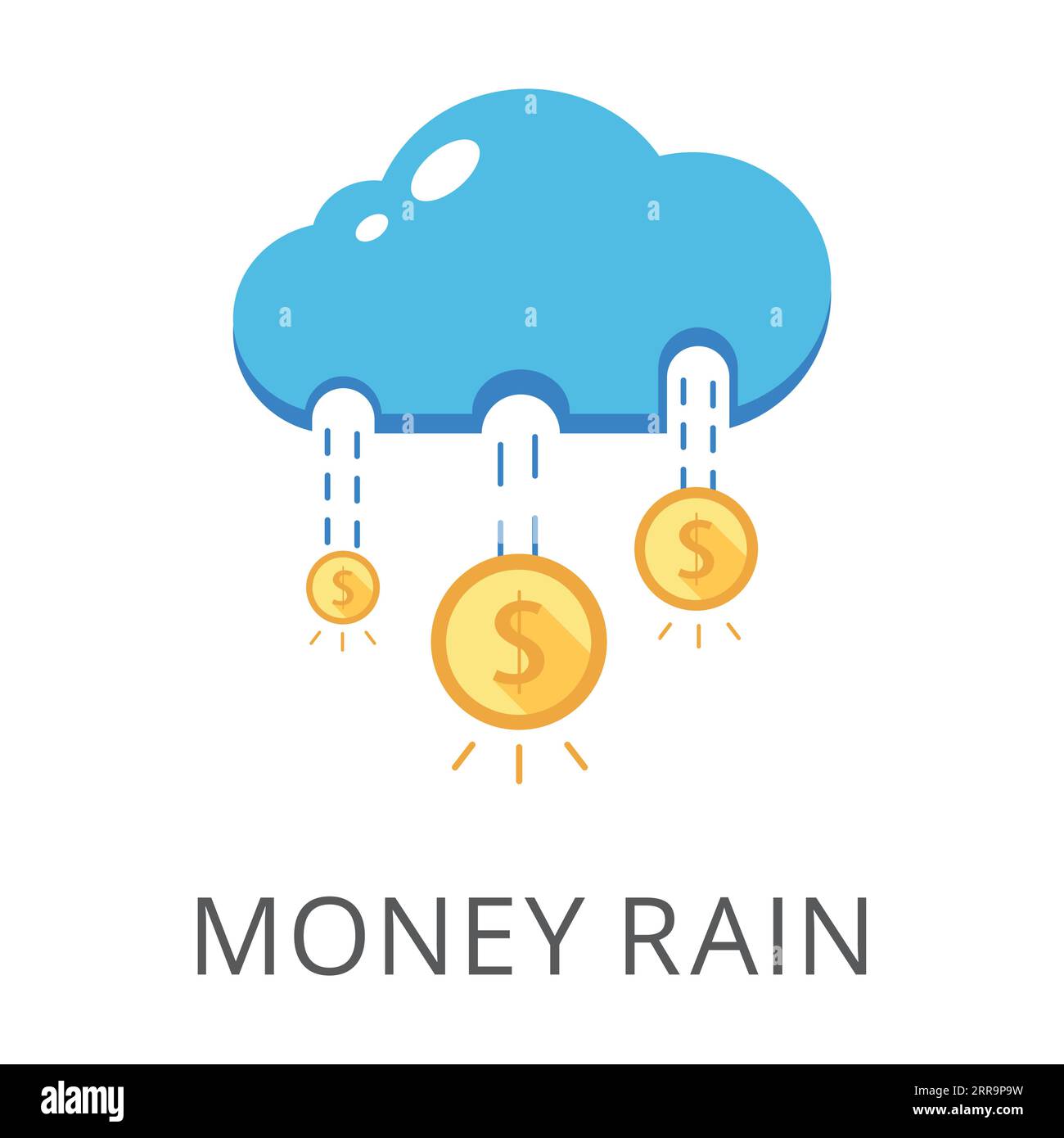 Rain of gold coins pouring from cloud isolated on white Stock Vector ...
