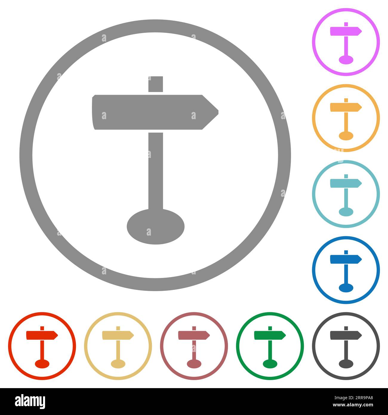 Blank arrow sign post solid flat color icons in round outlines on white ...