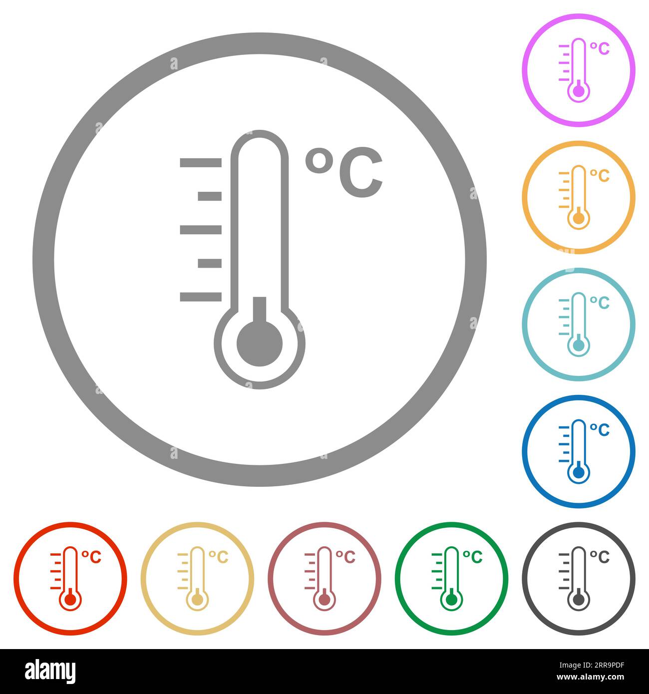Celsius thermometer cold temperature flat color icons in round outlines ...