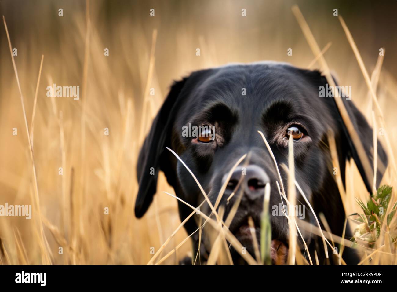 portrait of labrador dog in field of tall grass Stock Photo - Alamy