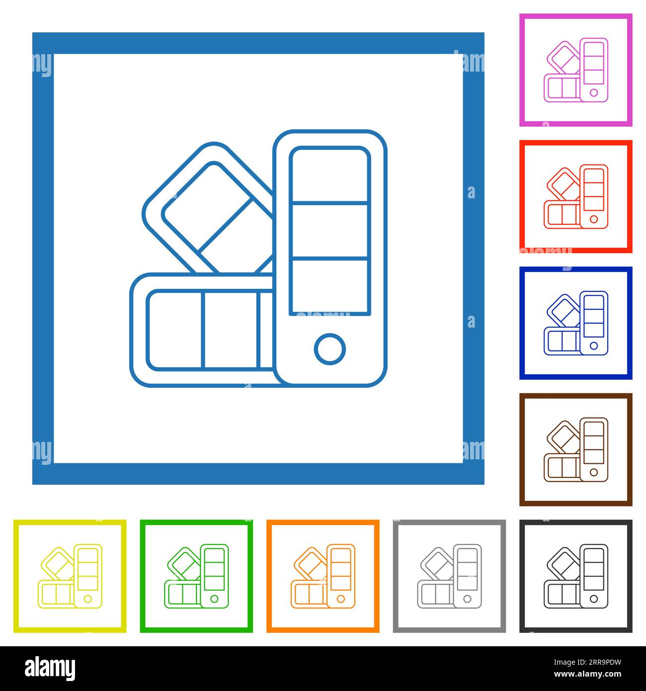 Color swatch outline flat color icons in square frames on white ...