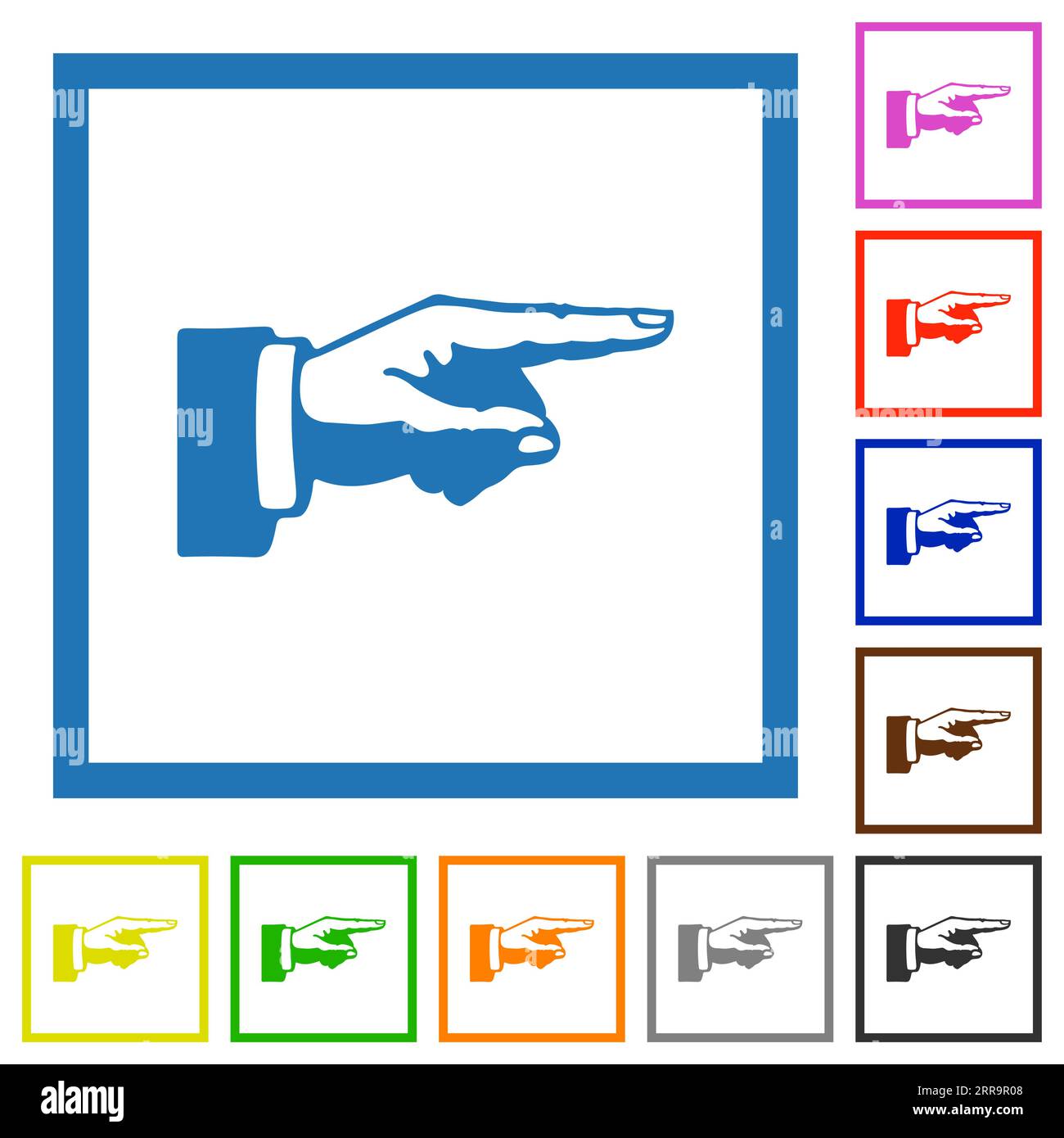 Right pointing hand alternate drawing flat color icons in square frames ...
