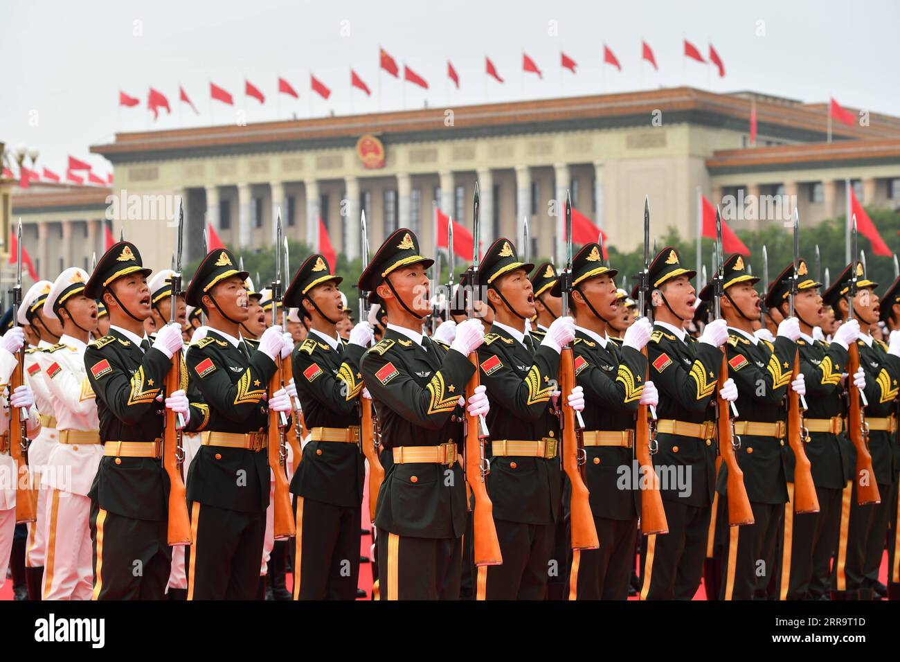210701 -- BEIJING, July 1, 2021 -- The national flag guards sing the ...