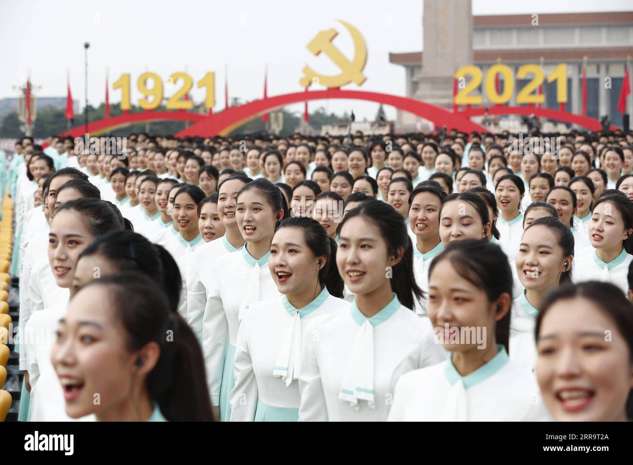 210701 -- BEIJING, July 1, 2021 -- Chorus members perform ahead of a ...