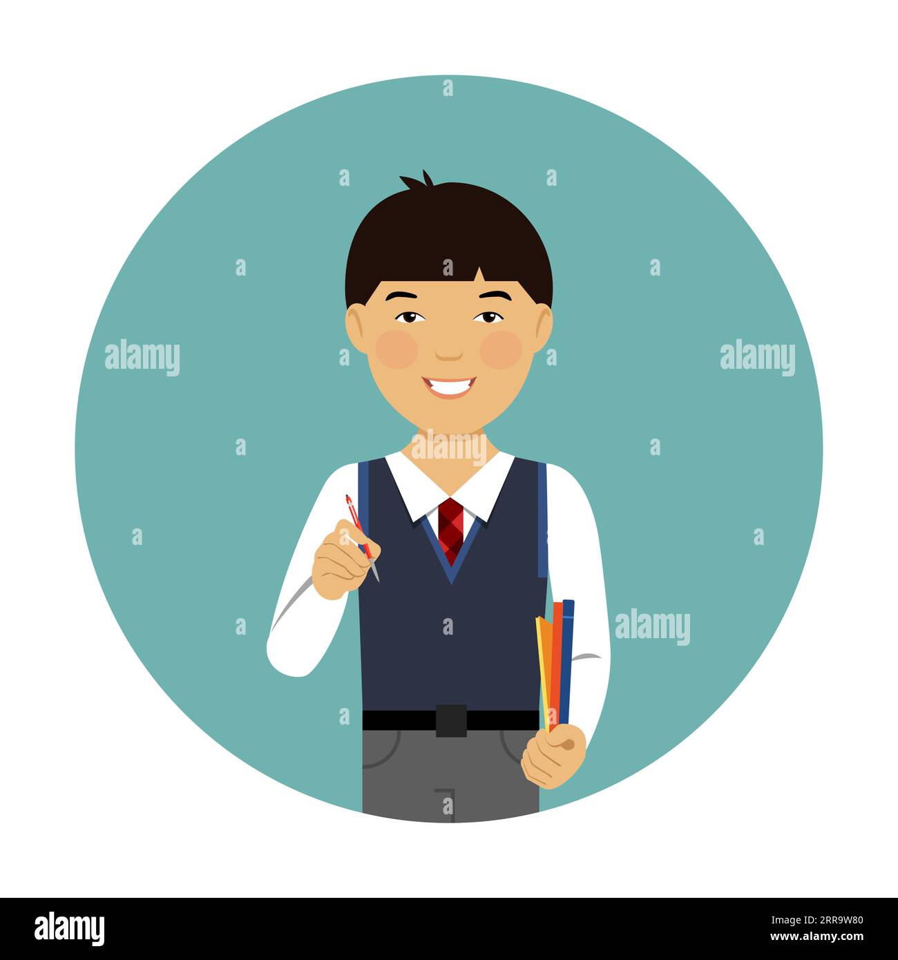 Student holding school supplies flat vector circle icon Stock Vector ...