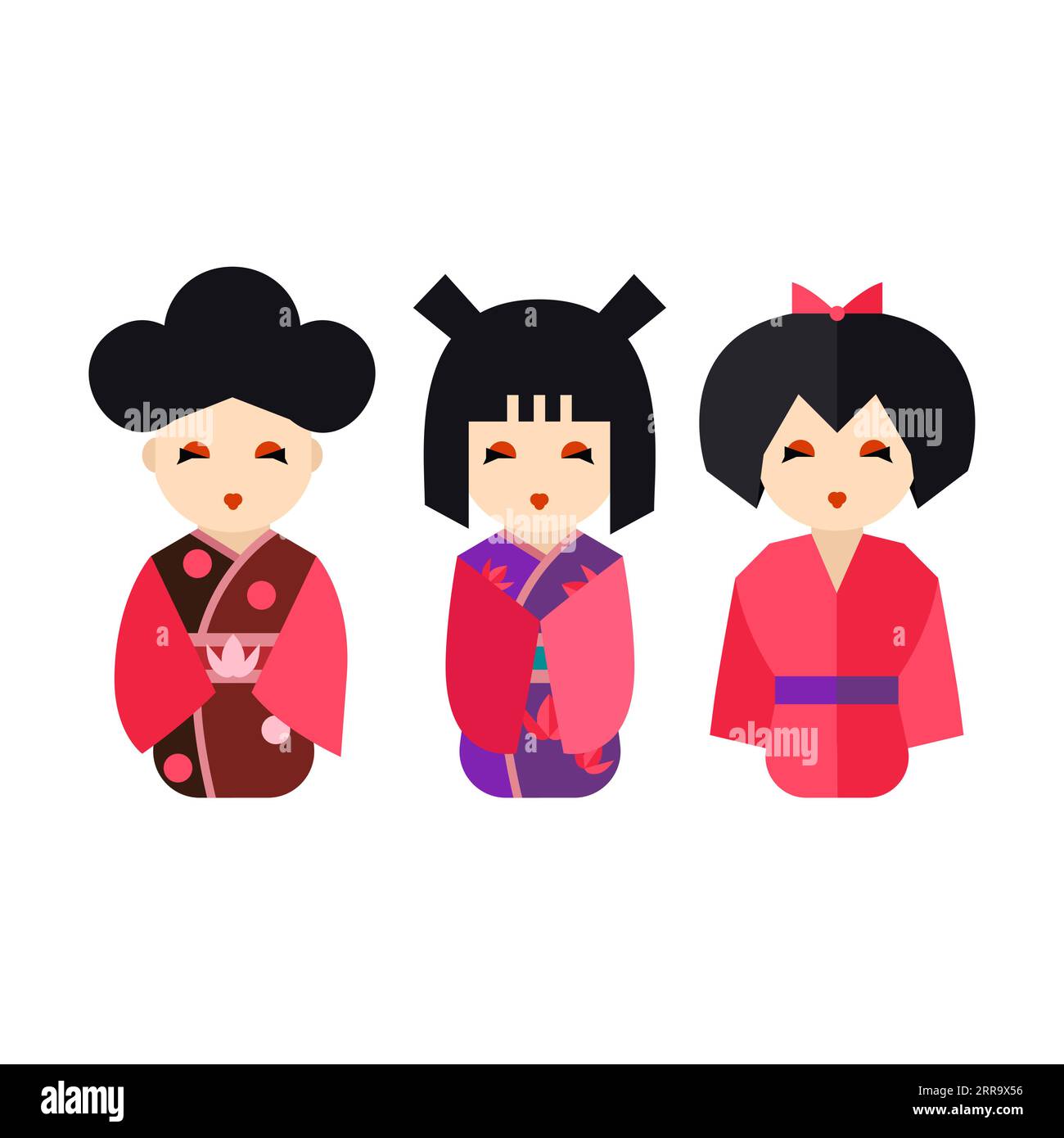 Asian dolls in traditional kimono flat vector icon Stock Vector Image ...