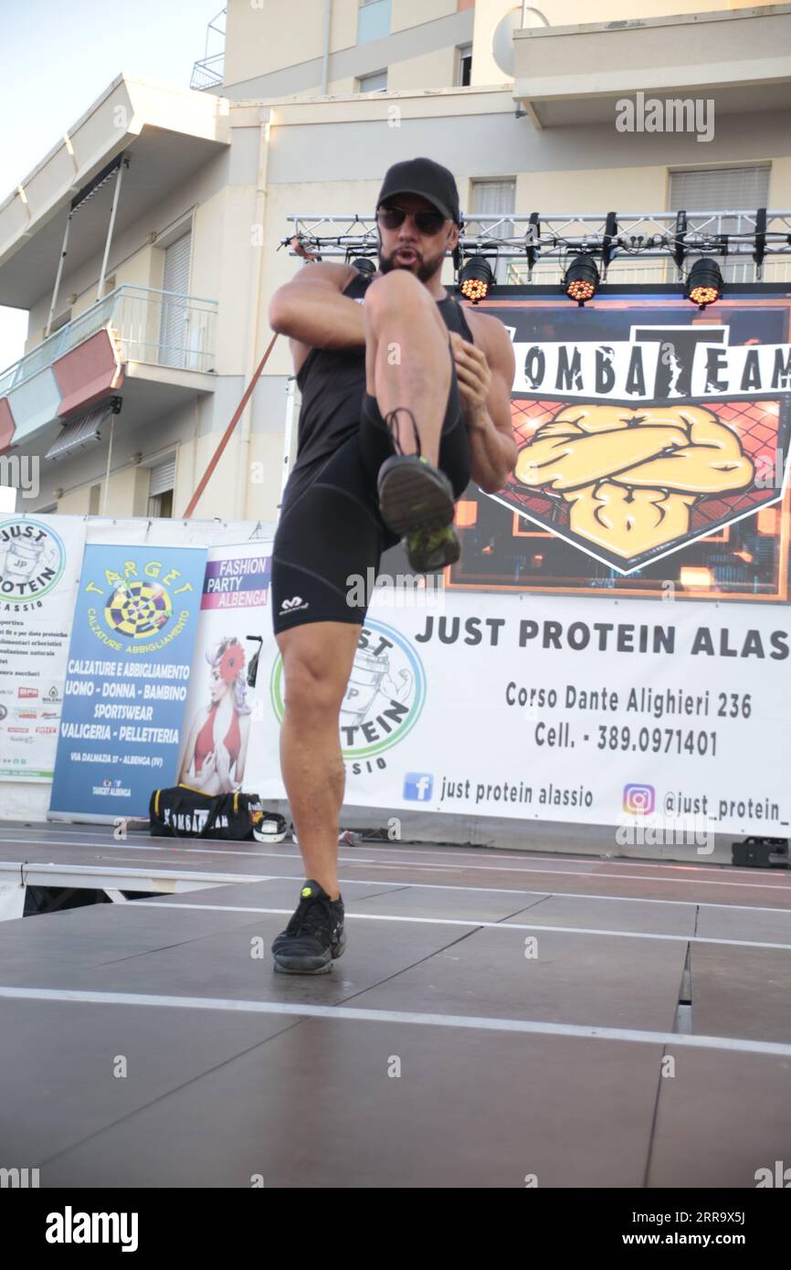 The images depict an animated children's kickboxing class in Italy at a ...