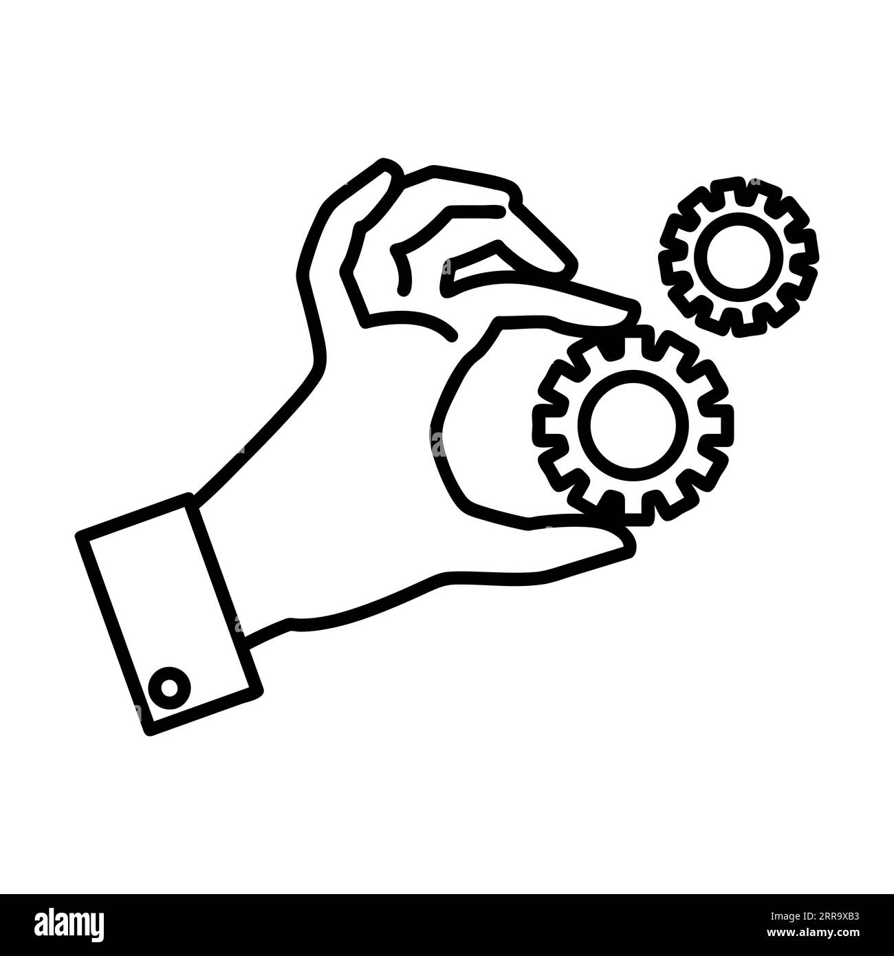 Engineer hand connecting gear of mechanism isolated on white Stock ...