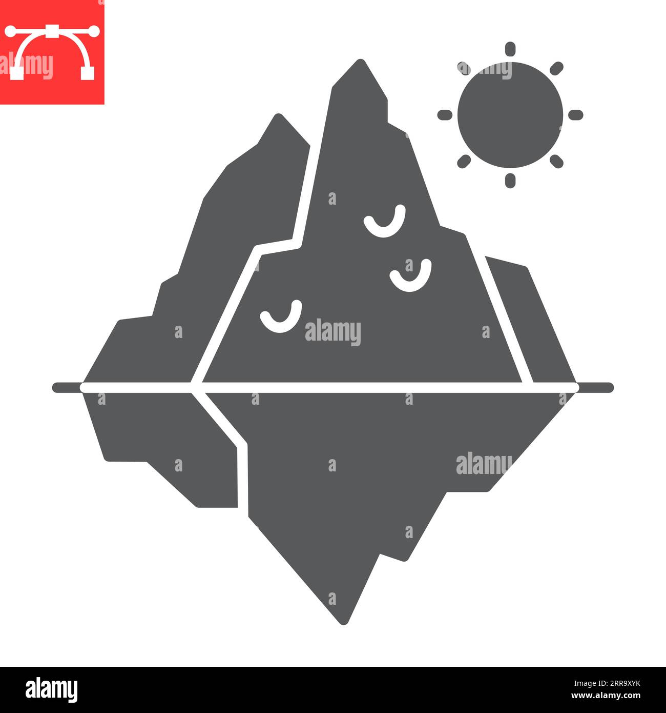 Iceberg melting glyph icon, climate change and ecology, ice melting ...
