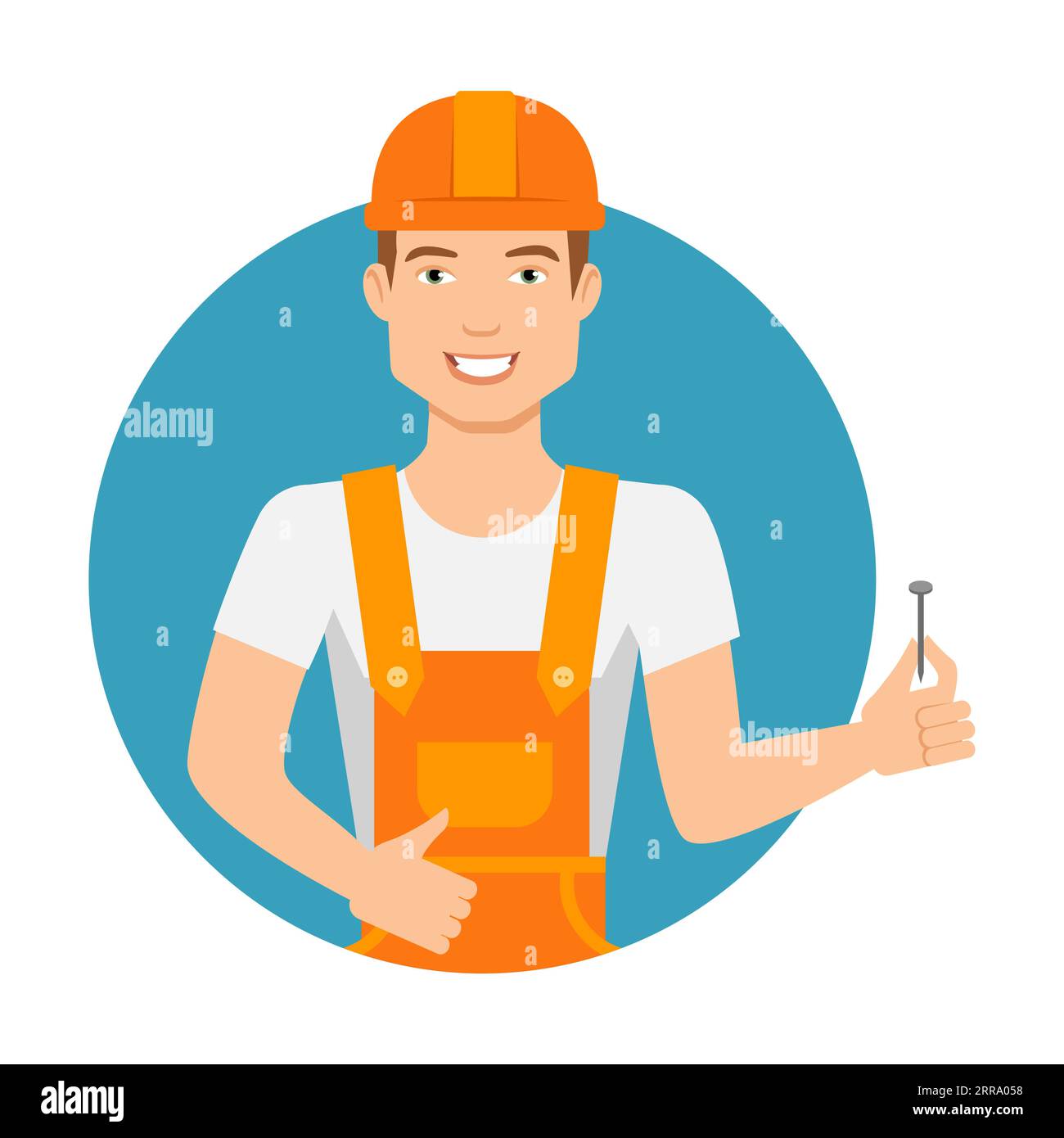 Builder holding nail in hand flat vector circle icon Stock Vector Image ...