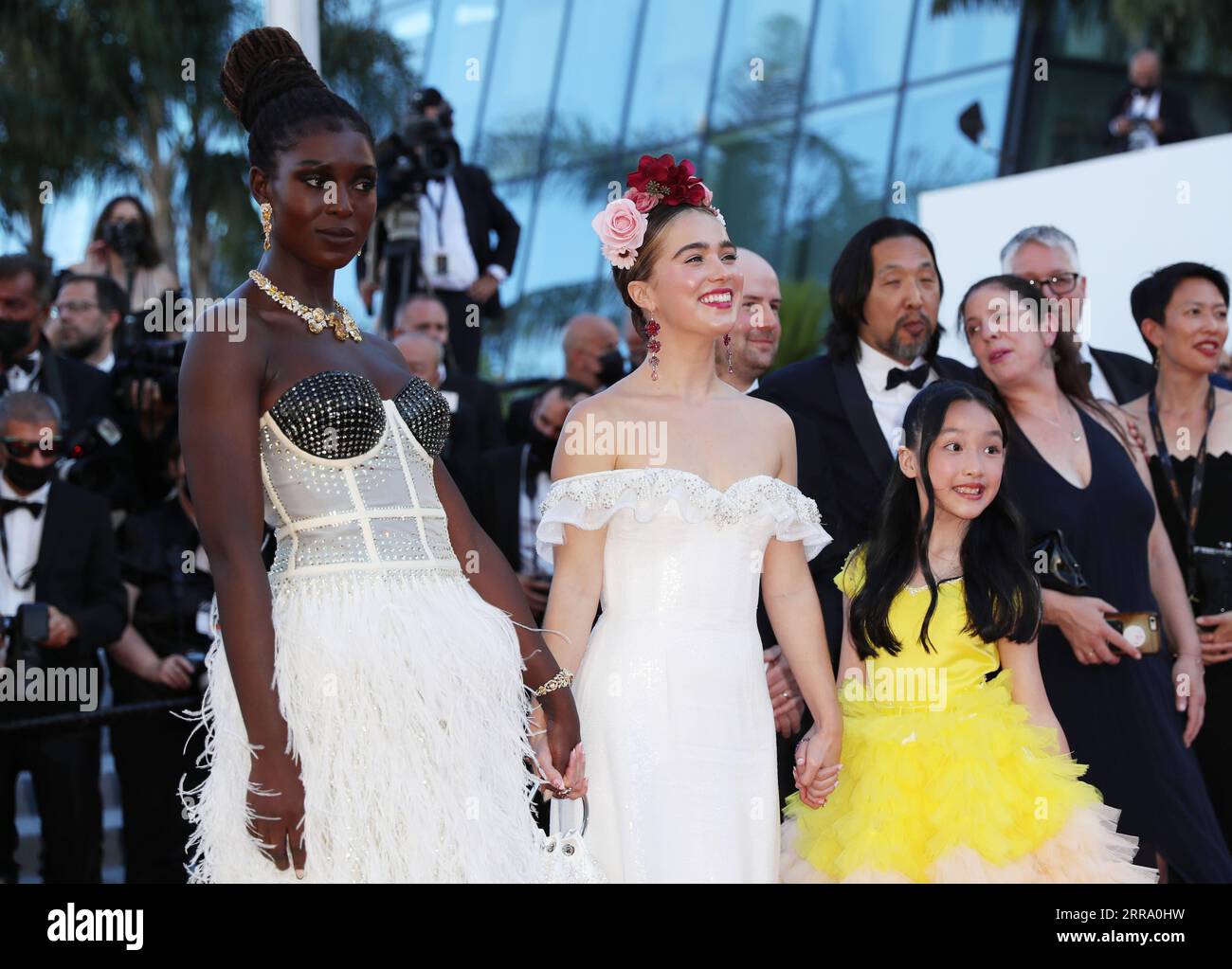 210709 -- CANNES, July 9, 2021 -- Actresses Jodie Turner-Smith L, front ...