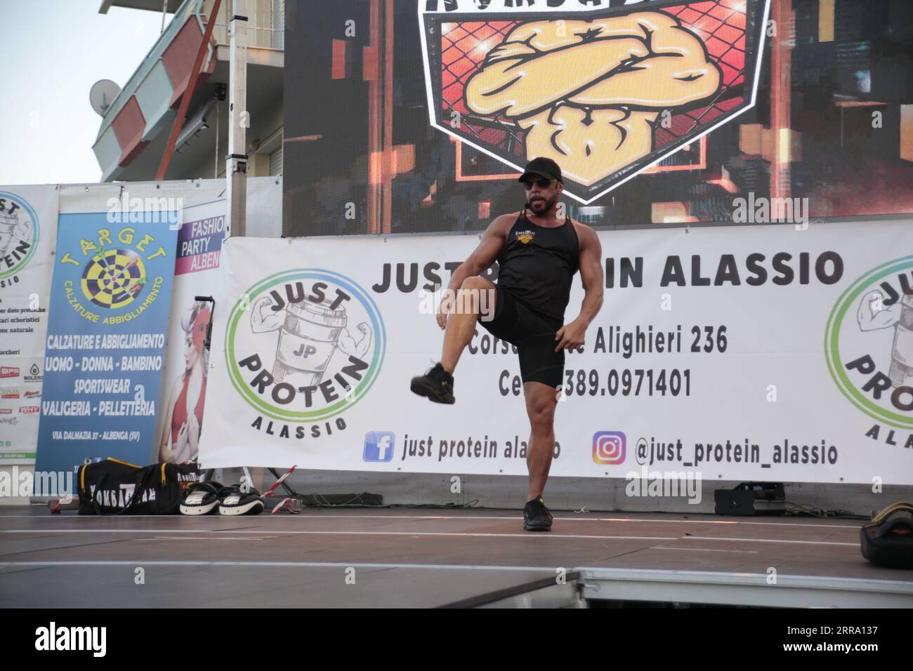 The images depict an animated children's kickboxing class in Italy at a ...