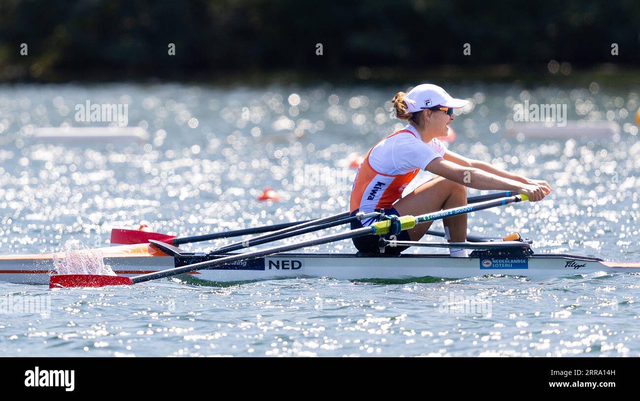 BELGRADE - Martine Veldhuis in action during the fifth day of the World Rowing Championships in ...