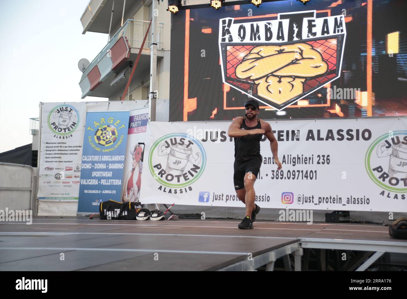 The images depict an animated children's kickboxing class in Italy at a ...