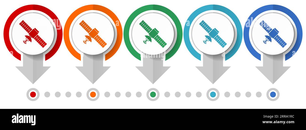 Satellite, connection, communication, technology vector icon set, flat ...