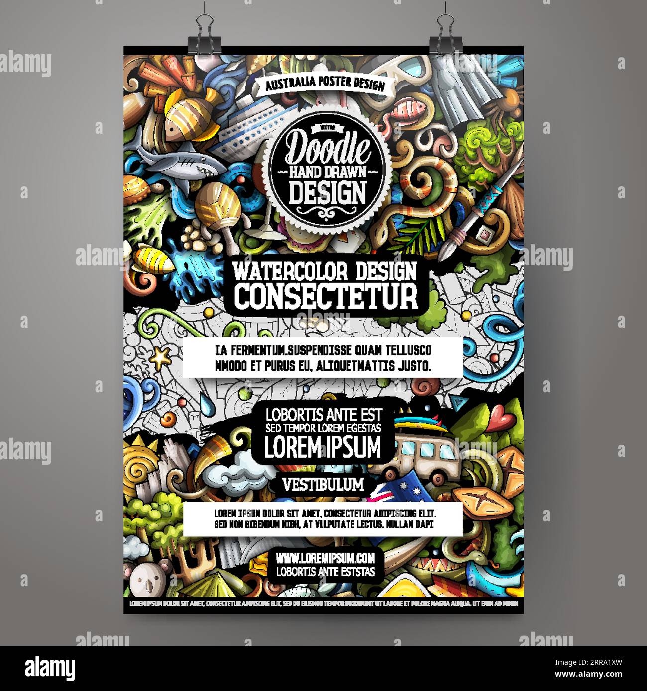 Cartoon vector doodle Australia poster template. Corporate identity for ...
