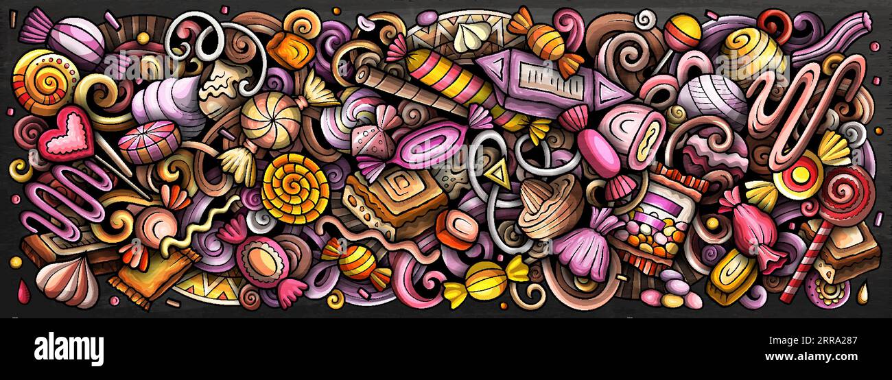 Cartoon vector Candies doodle illustration features a variety of sweet ...