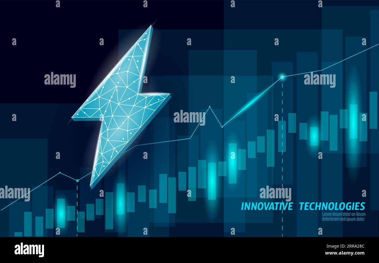 3D growing graph lightning energy sources concept. Polygonal light blue ...