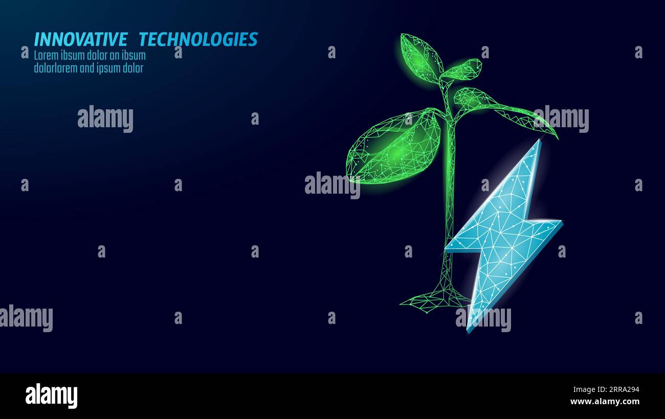3D plant green lightning saving energy ecology concept. Polygonal light ...