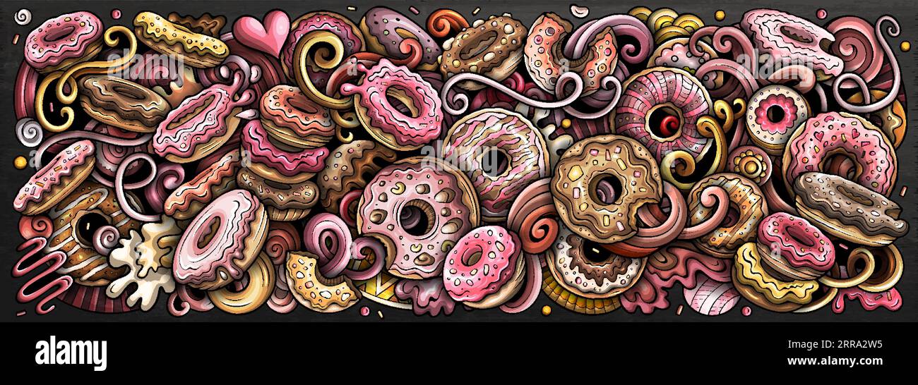 Cartoon vector Donuts doodle illustration features a variety of sweet ...