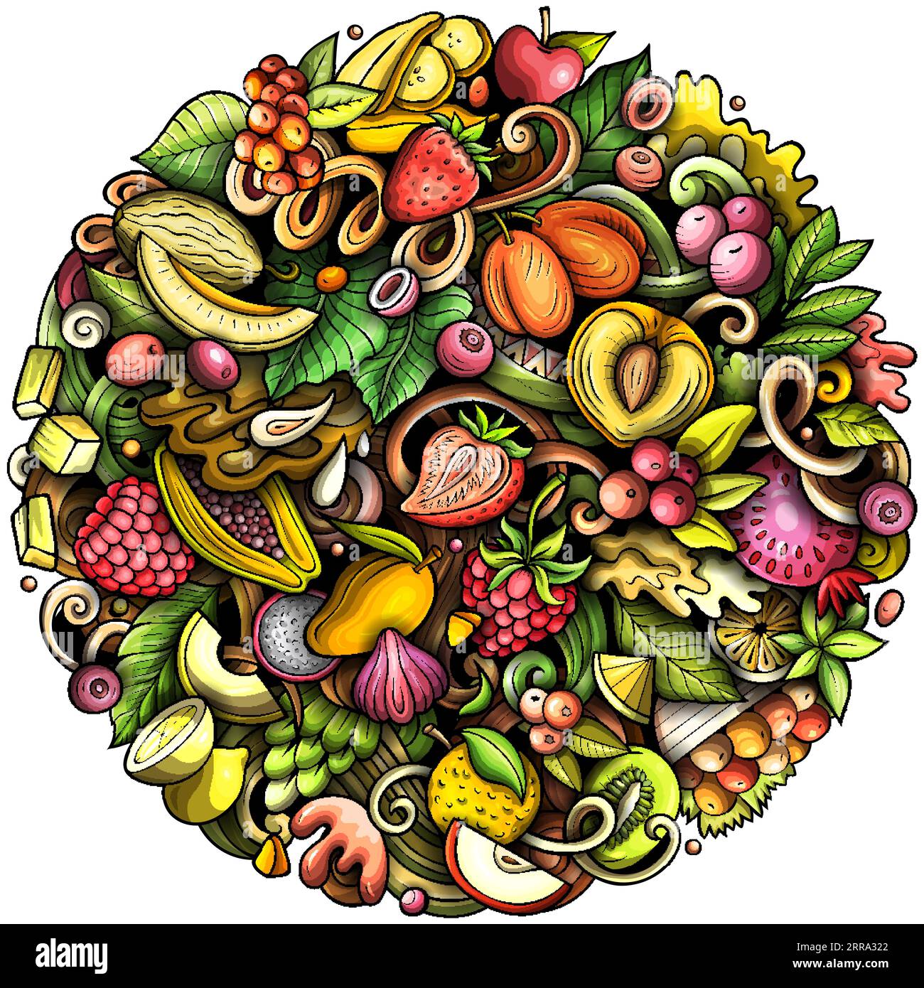 Fresh Fruits cartoon vector doodles round illustration. Nature food ...