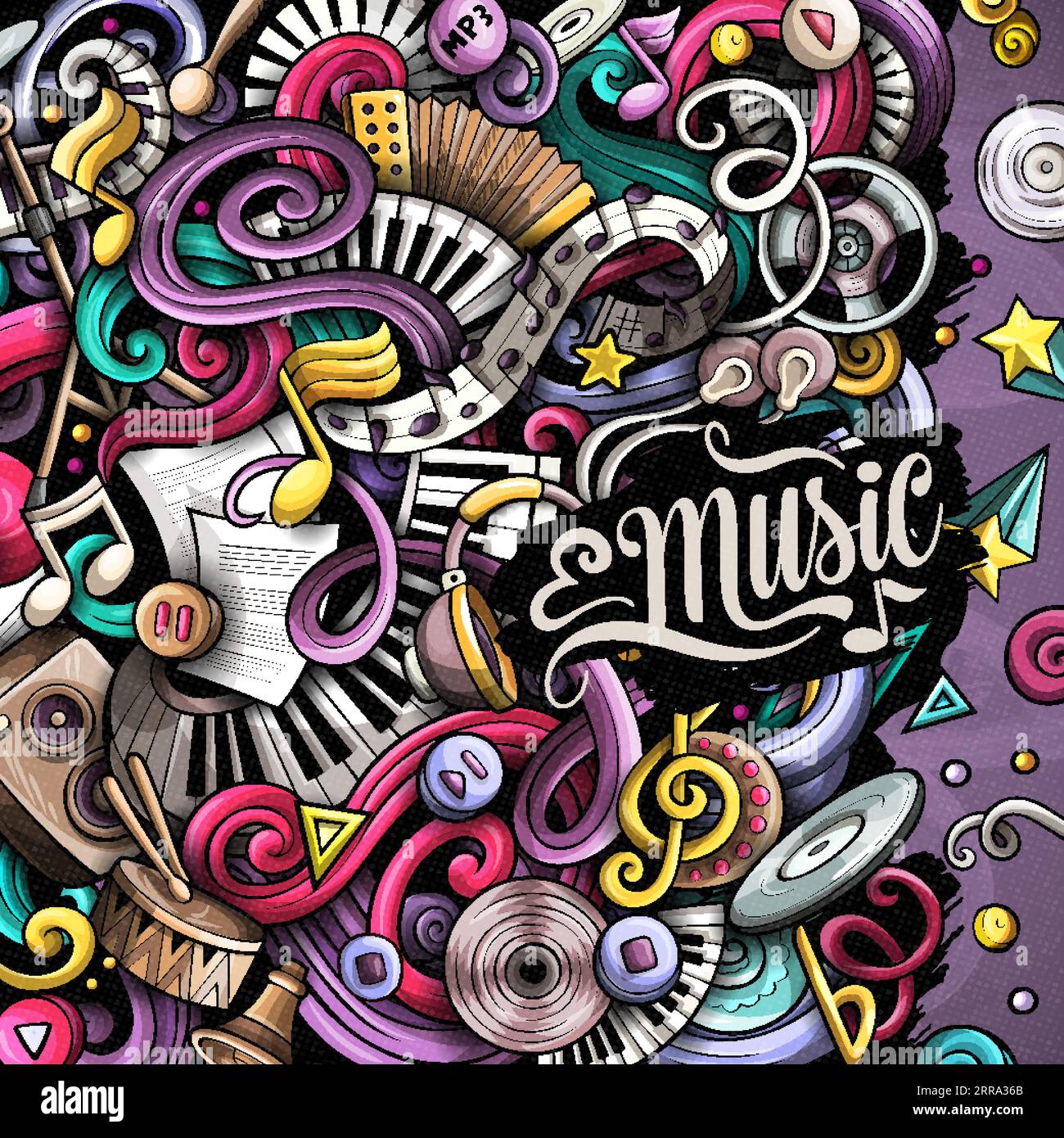 Music vector doodles illustration. Musical frame design. Sound elements ...