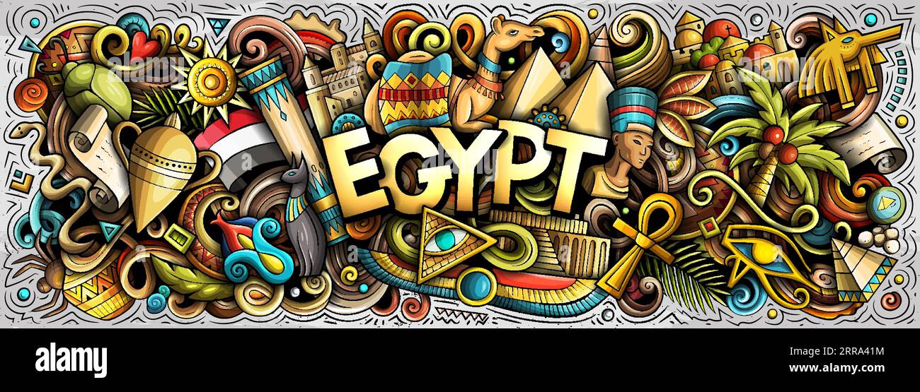 Vector illustration with Egypt theme doodles. Vibrant and eye-catching ...