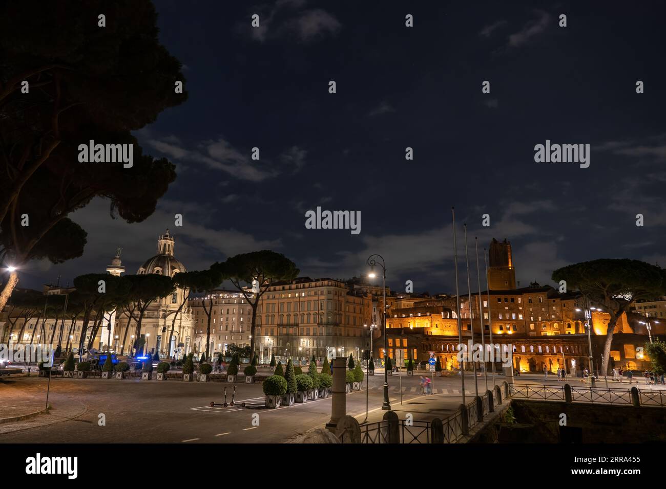 City of Rome in Italy, night skyline along Via dei Fori Imperiali in ...
