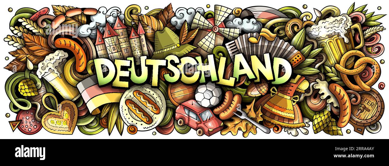 Vector illustration with Deutschland theme doodles. Vibrant and eye ...