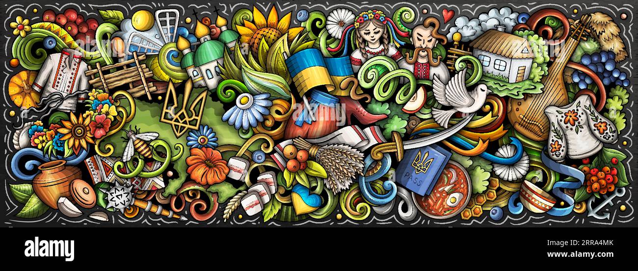 Vector illustration with Ukraine theme doodles. Vibrant and eye ...