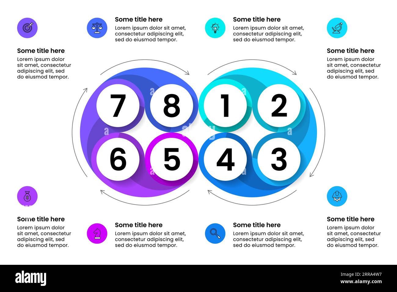 Infographic template with icons and 8 options or steps. Cycle. Can be ...