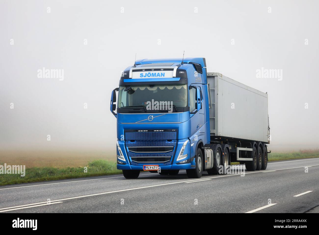 Blue Volvo FH truck semi trailer of Transport Sjoman Oy Ab trucking ...