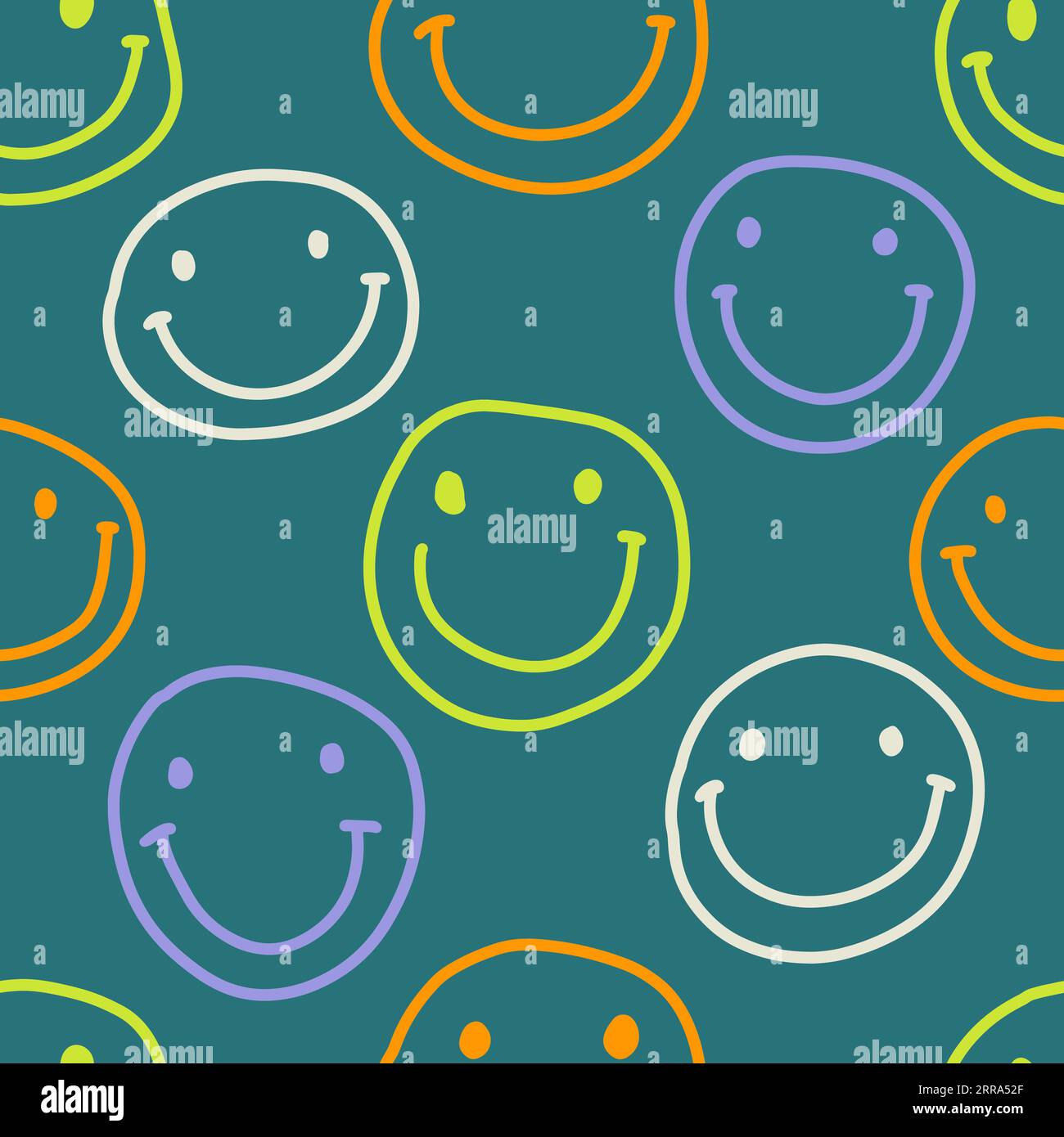 Groovy smile seamless pattern in naive trippy doodle style of natural ...
