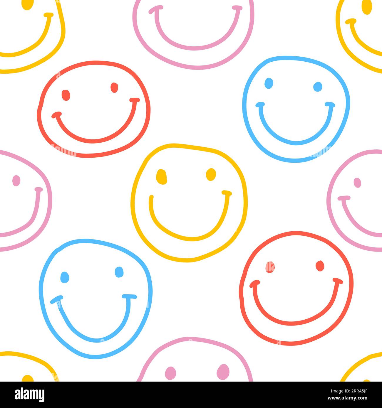 Groovy smile seamless pattern in naive trippy doodle style of natural ...