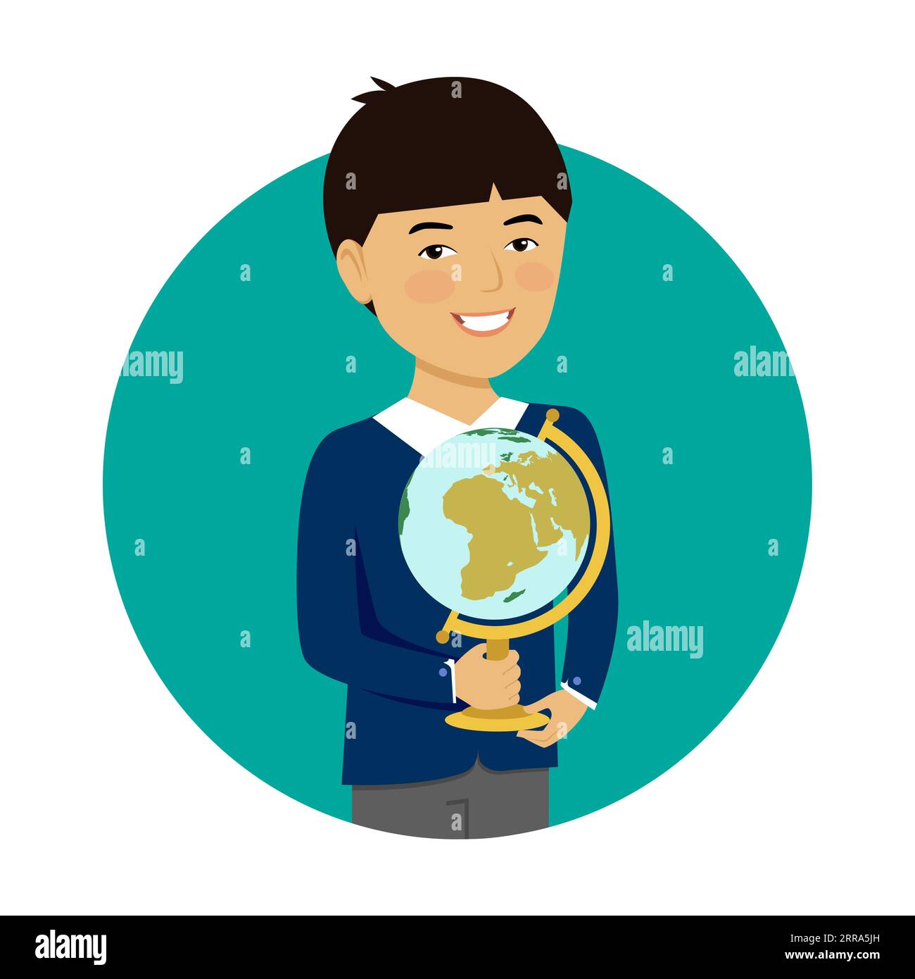 Happy student holding school globe flat vector circle icon Stock Vector ...