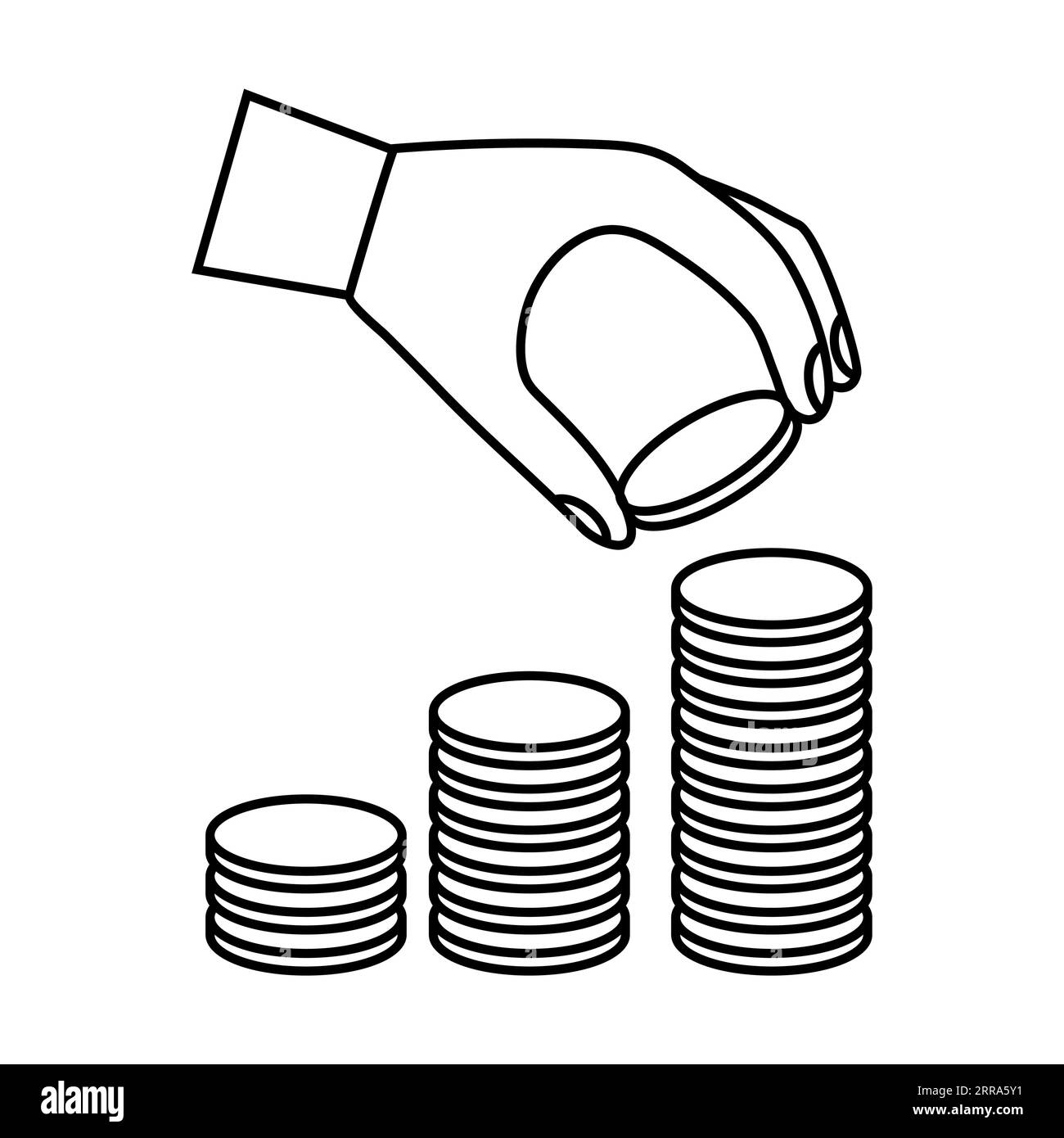 Hand stacking coins in piles isolated on white Stock Vector Image & Art ...