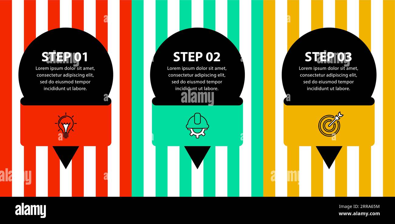 Infographic template with icons and 3 options or steps. Black pointers ...