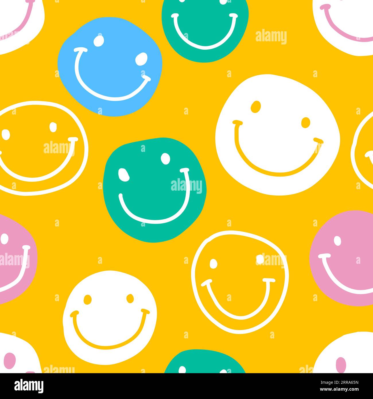Groovy smile seamless pattern in naive trippy doodle style of natural ...